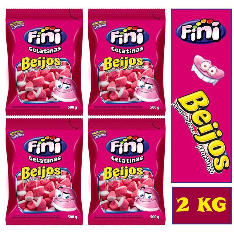 Balas Fini Beijinhos de Morangos Acidos Pacotão de 2KG - Balas ...
