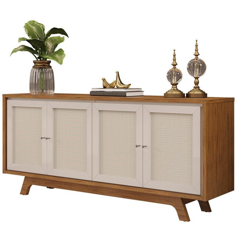 Balcão Buffet 4 Portas com Tela Decorativa 180cm Yago D04 Freijó/Off ...