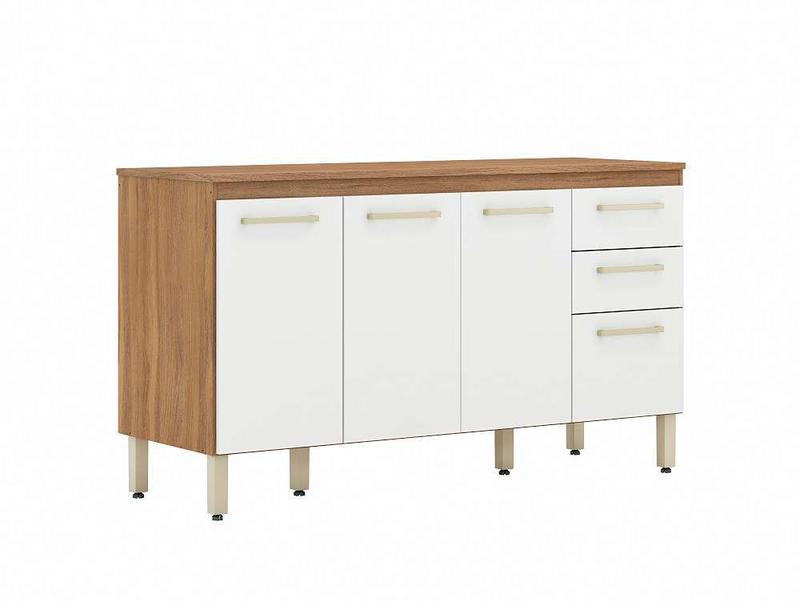 Balcão Cozinha Com Tampo 4 portas 2 Gavetas 1,50m Amemdola-Branco Savoy ...