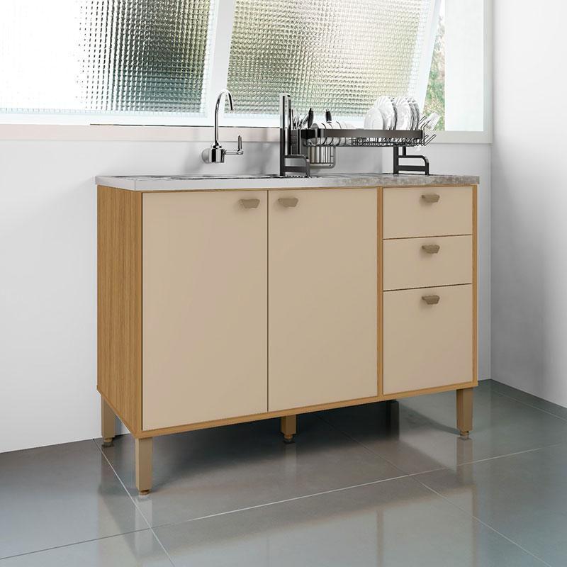 Balcão de Pia Ambiente 120 3 Portas Carvalho Americano Off White ...