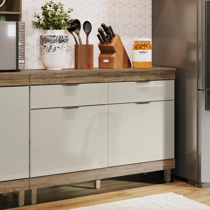 Balcão Gabinete Armário Multiuso Para Cozinha 120 cm 2 Portas 2 Gavetas ...