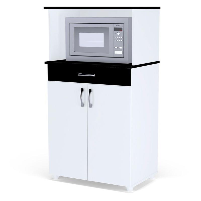 Balcão Microondas Cozinha 2 Portas Carina Branco e Preto Flex 970 AJL ...