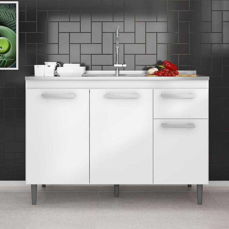 Balcão Multiuso de Cozinha sem Pia com 03 Portas e 01 Gaveta 119cm ...