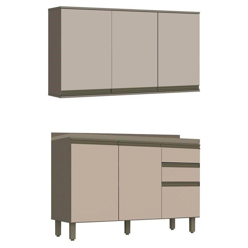 Balcão Pia 120cm com Tampo e Aéreo 3 portas Connect Duna/Cristal ...