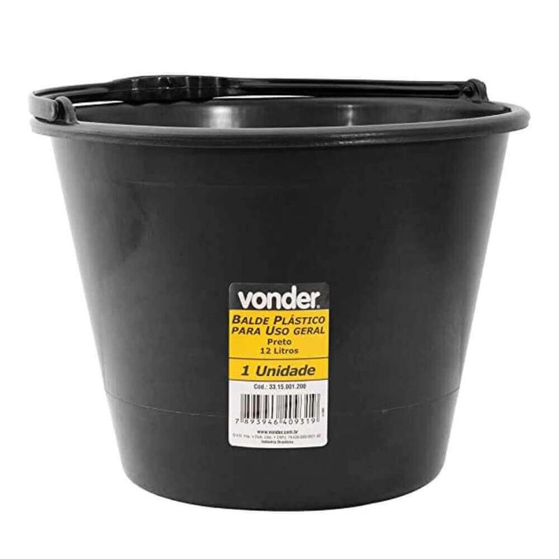 Balde de Plástico Extraforte 12 Litros Preto Vonder - Balde de Limpeza ...