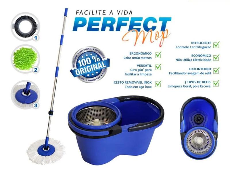 Balde Mop Pro 360 Com 3 Refis Perfect Pro 16L Kit Completo - Mop ...