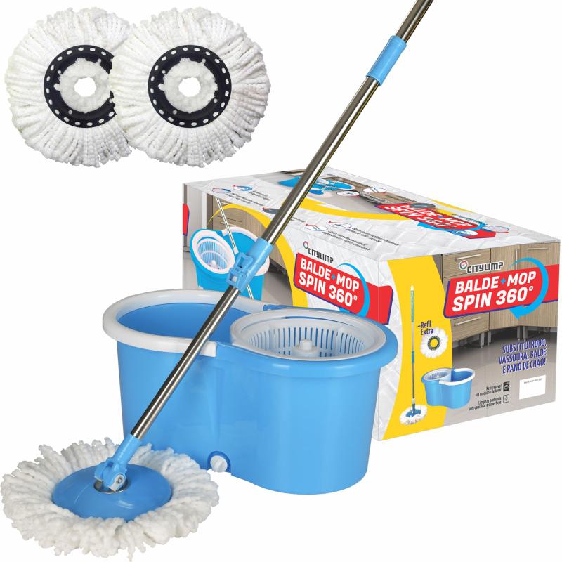 Balde + Mop Spin 360 - Balde Esfregão Mop Giratório Centrífugo CityLimp ...