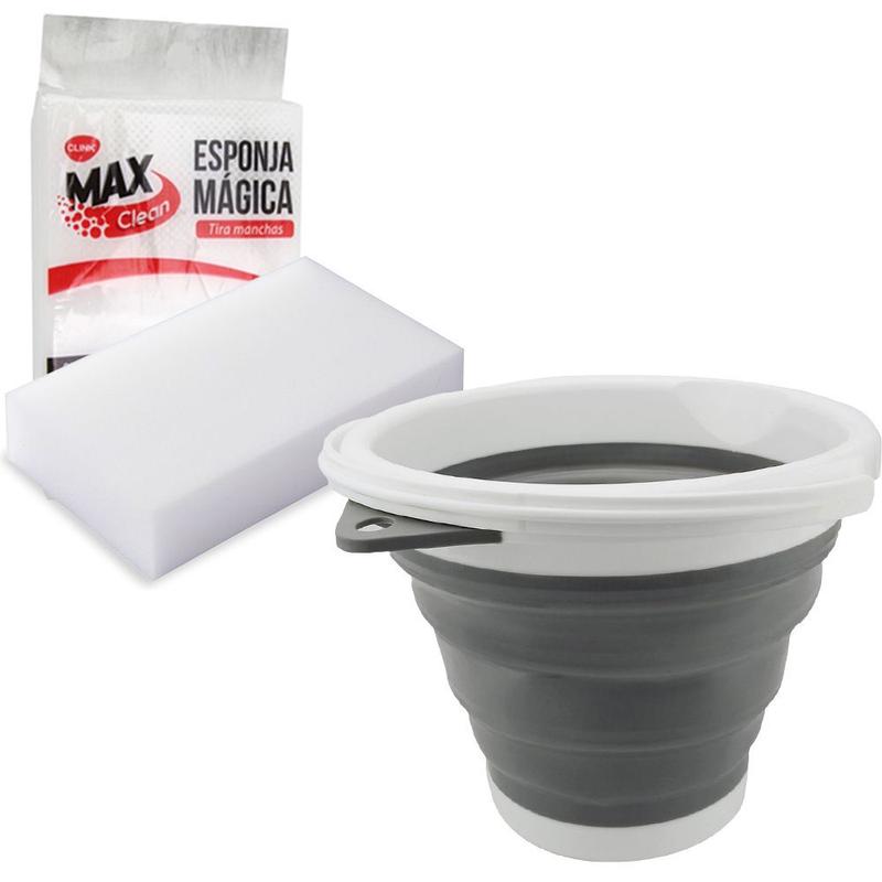 Balde Retrátil Plástico 5L + Esponja Magica Melamina Branca - Clink ...