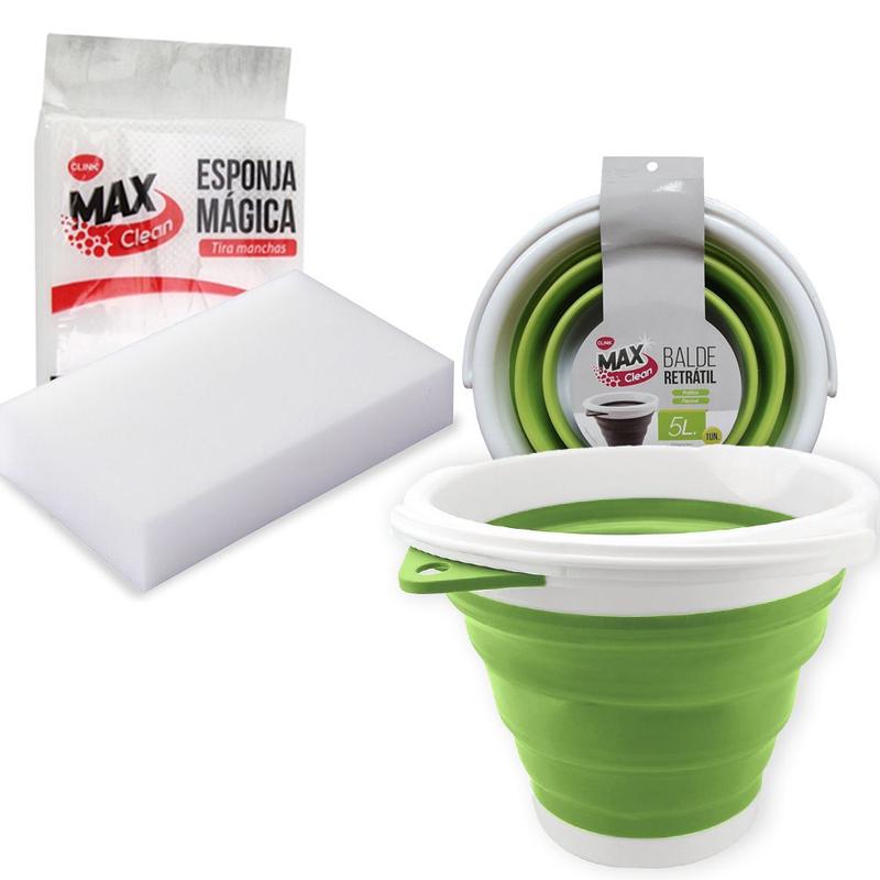 Balde Retrátil Plástico 5L + Esponja Magica Melamina Branca - Clink ...