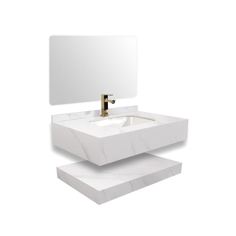Bancada de Porcelanato c/ Cuba de Cerâmica + Espelho com Led - Smart ...