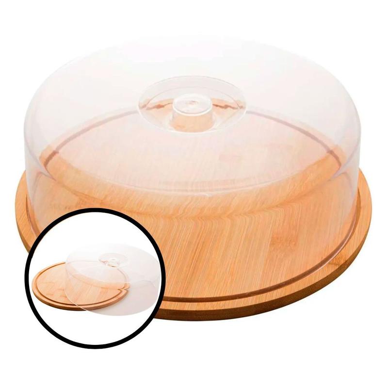 Bandeja Boleira Bambu Redonda Com Tampa 28cm x 28cm x 9Cm - Clink ...
