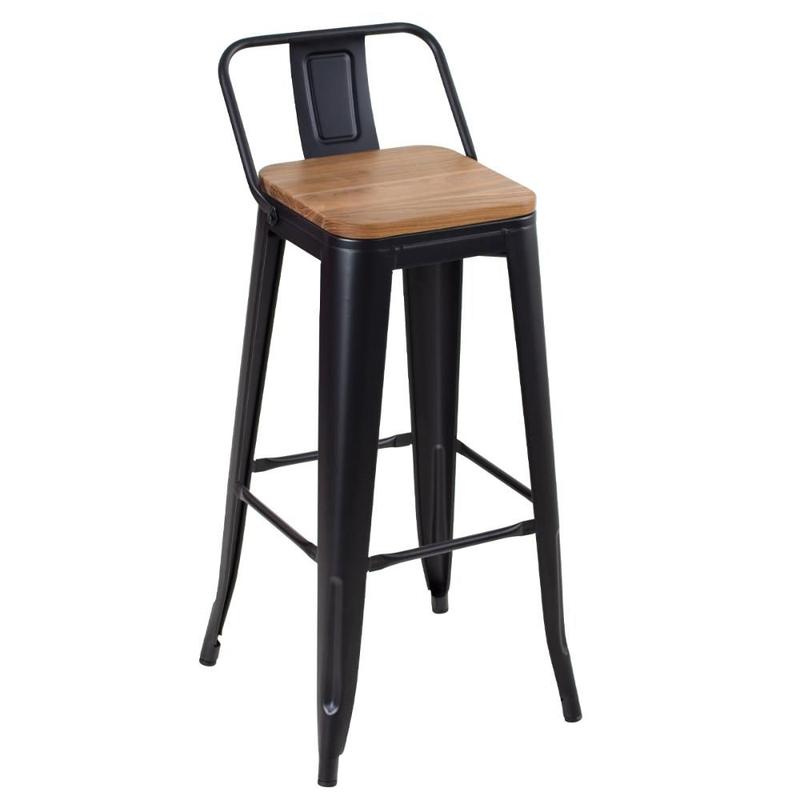 Banqueta alta Iron Tolix com encosto e assento de madeira rústica clara - Loft7 - Banco para ...