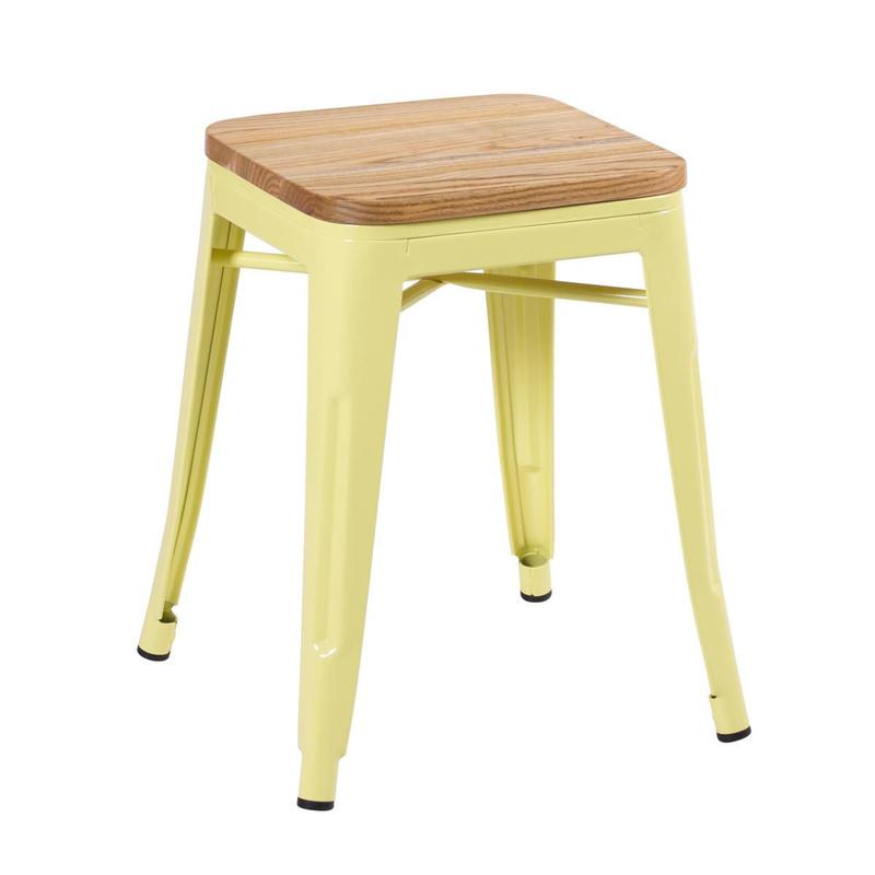 Banqueta baixa Iron Tolix com assento de madeira rústica clara - Loft7 - Banco para Sala de ...