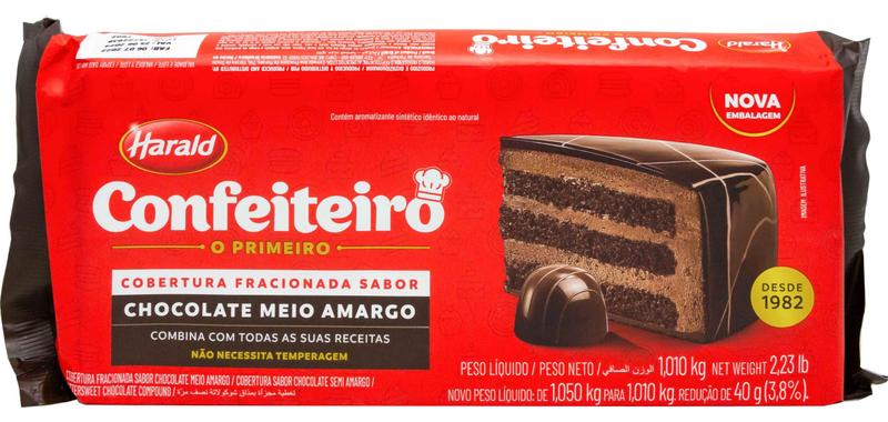 Barra Confeiteiro Chocolate Meio Amargo Harald 1,01 KG - Recheio para ...