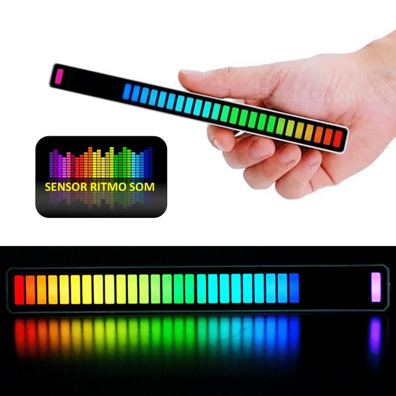 Barra De Led RGB 32 Leds Ativo Por Sensor Rítmica Para Som Casa Carro ...
