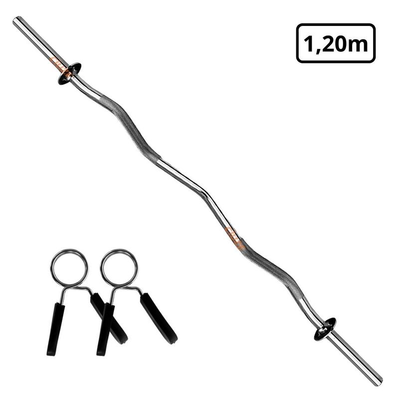 Barra W Maciça 1,20m Cromada com Pegada Recartilhada e Presilhas - O ...