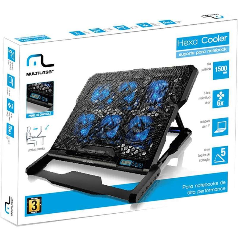 Base Cooler notebook 6 Fans Led Multilaser Até 17 Polegadas Com 2 ...