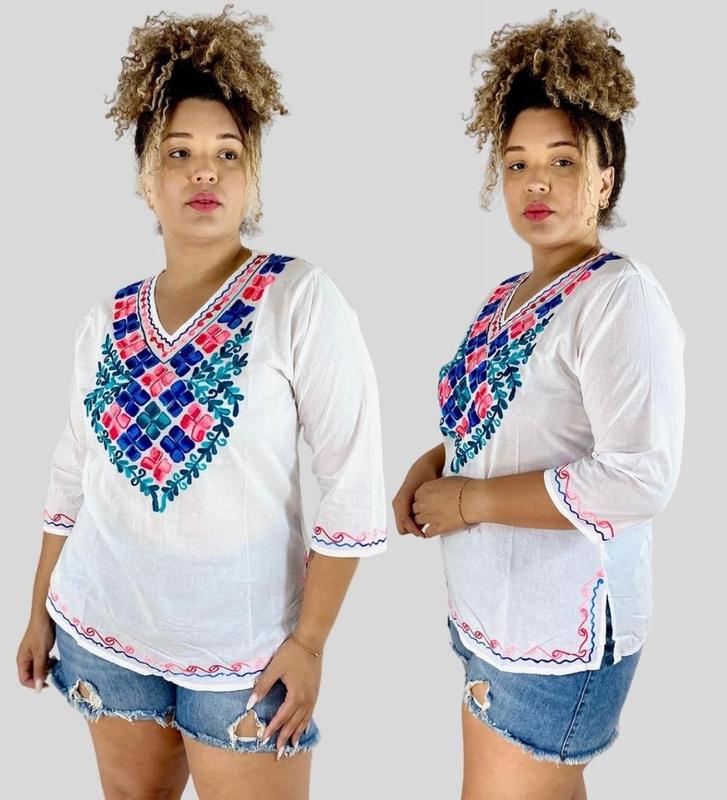 Bata Feminina Branca Manga Longa Toda Bordada Moda Boho Chic Elegance ...