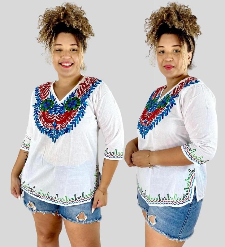 Bata Feminina Branca Manga Longa Toda Bordada Moda Boho Chic Elegance ...