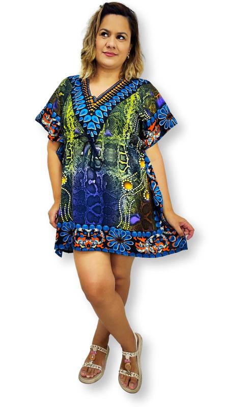 Bata Kaftan Indiana Estampada Saída de Praia Plus Size N6384 - Sarat ...