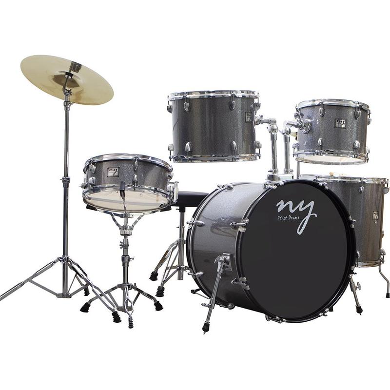 Bateria Acústica 2T PR SP Silver Sparkle Prata com Banco NY F1rst - NY-F1RST - Bateria Acústica ...