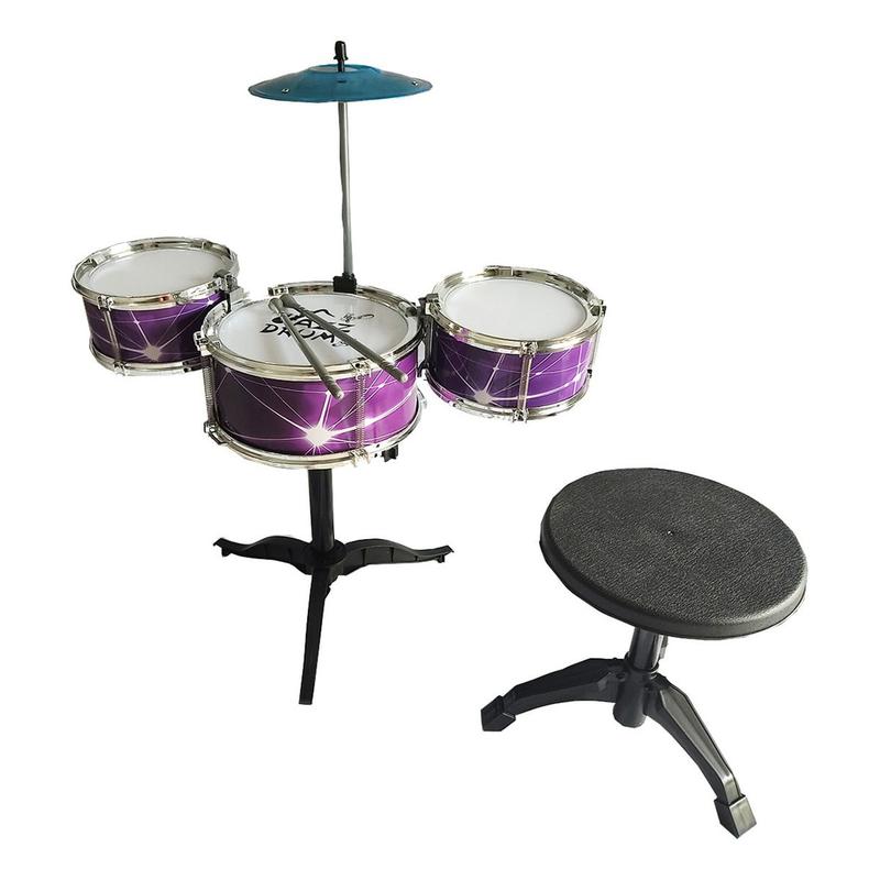 Bateria Musical Infantil 3 Tambores + 1 Prato e Banco Jazz Drum ...