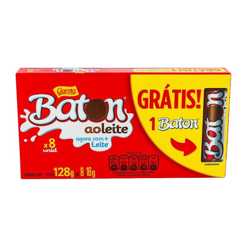 Baton Garoto ao Leite com 7 Unidades e Ganhe 1 com 16g cada - Chocolate ...