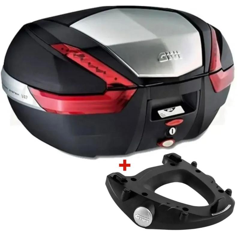 Baú Givi Monokey 47L Tampa Alumínio Lente Vermelha V47N + Base M5 Givi - Baú para Moto ...