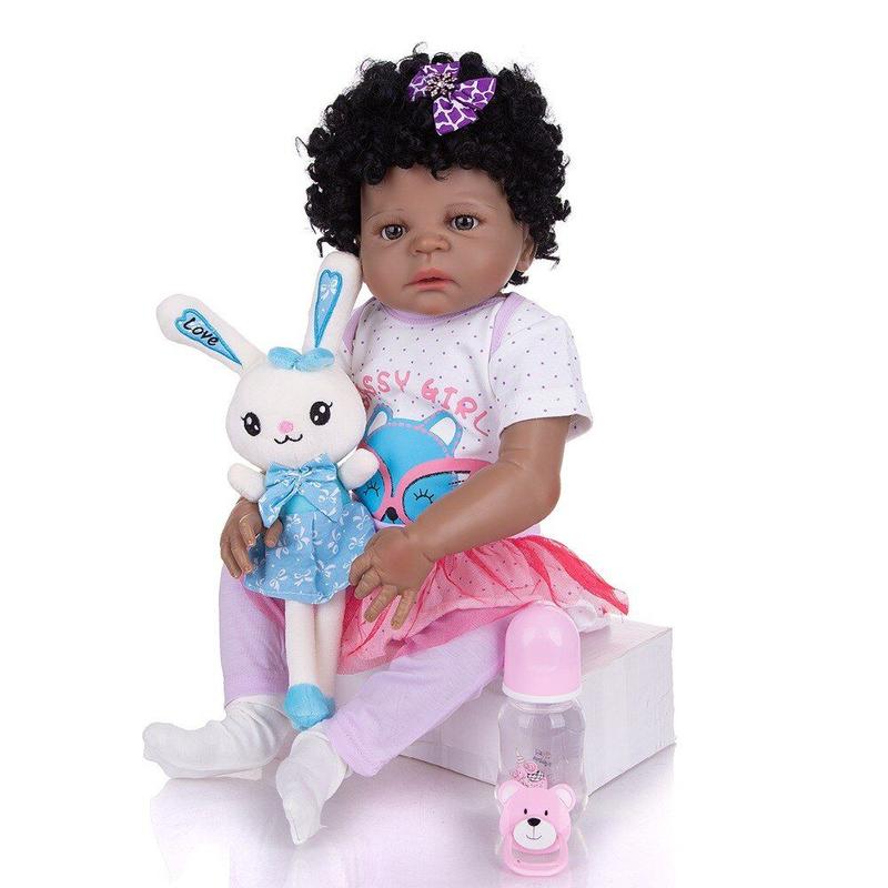 Bebe Reborn Gloria Negra 55 Cm Silicone Keiumi - Bonecas - Magazine Luiza