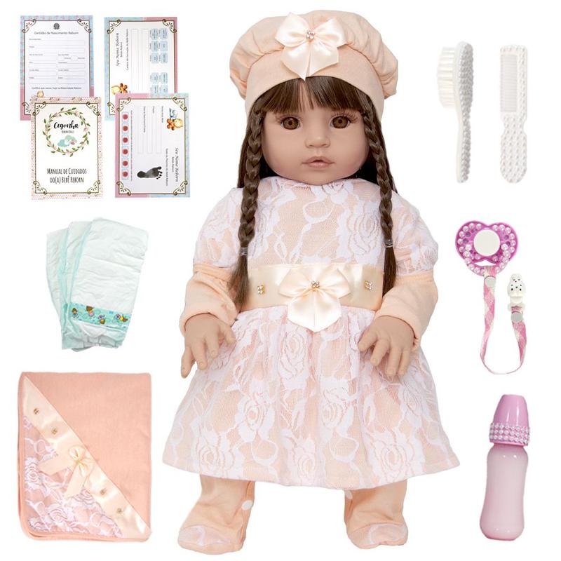 Bebe Reborne Menina Princesa Fofa Roupa Salmão com Itens LOL - Cegonha ...