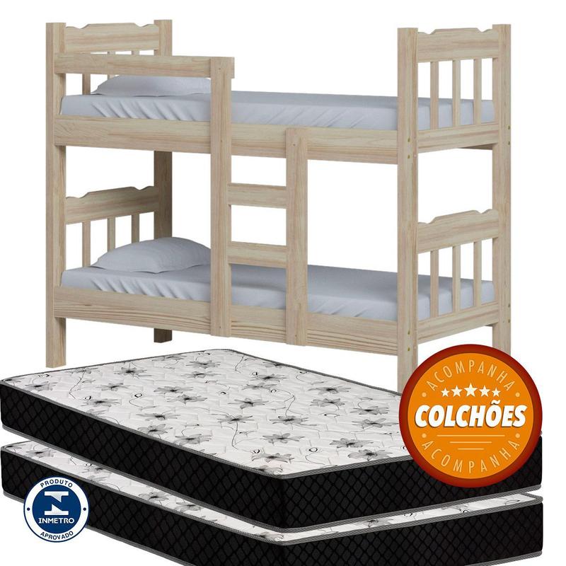 Beliche Perola + 02 Colchões D20 88x188x12 Cor Natural - Nemargi ...