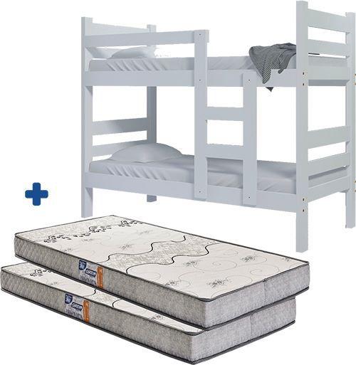 Beliche Rubi Solteiro Cor Branco Com 2 Colchões - Nemargi - Beliche e ...