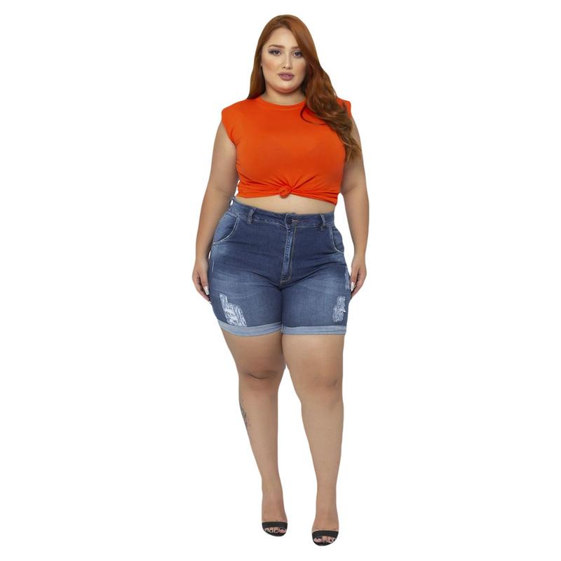Bermuda Jeans Feminina Plus Size Meia Coxa Rasgada - Murano Jeans ...