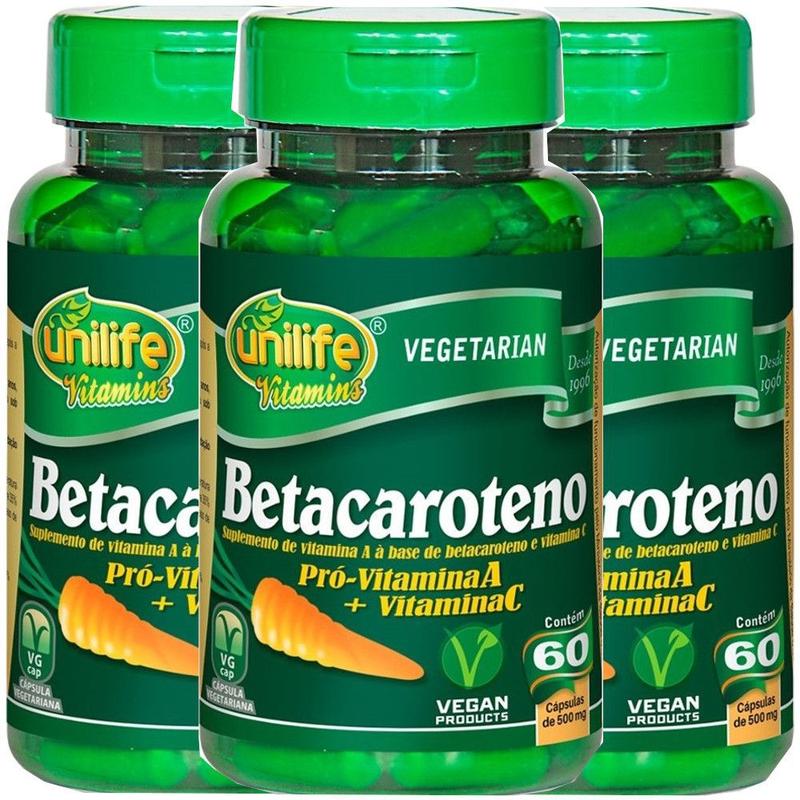 Betacaroteno 60 cápsulas de 500mg Kit com 3 - Unilife - Fitoterápicos e ...