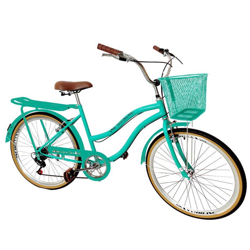Bicicleta Feminina aro 26 com cesta 6 machas retrô verde - Maria Clara ...