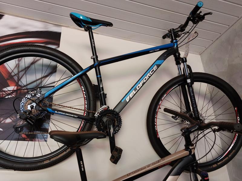 Bicicleta mtb alumínio 29 Veloforce kit Shimano cor preta c/azul ...