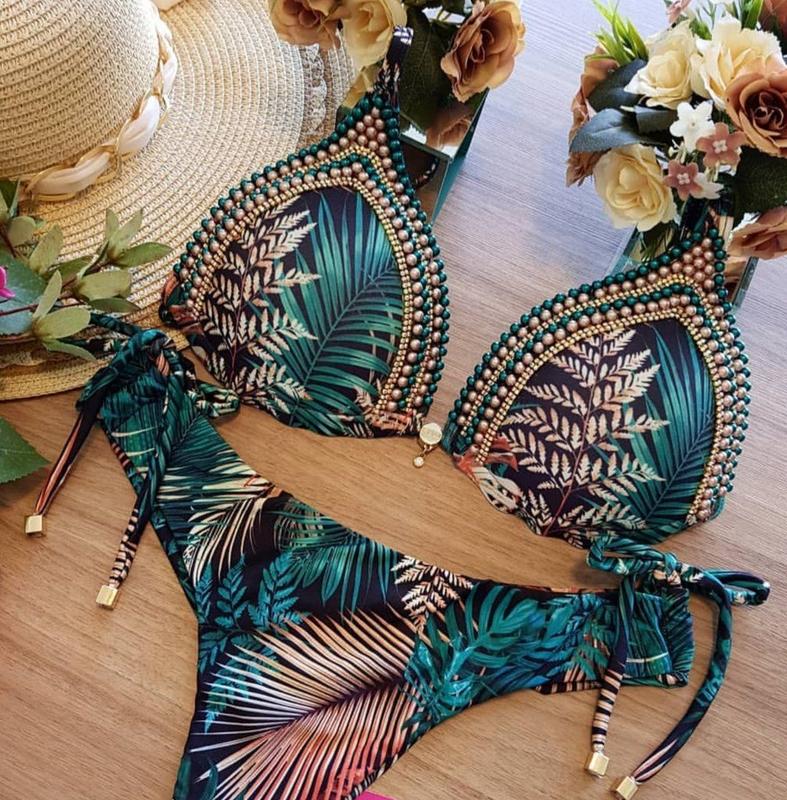 Biquini Com Bojo Bordado Folhagem Verde Luxo P - Mimos Secretos ...