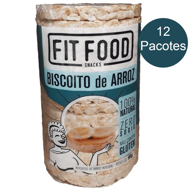 Biscoito de Arroz Integral FIT FOOD 90g (12 pacotes) - Snack Saudável ...