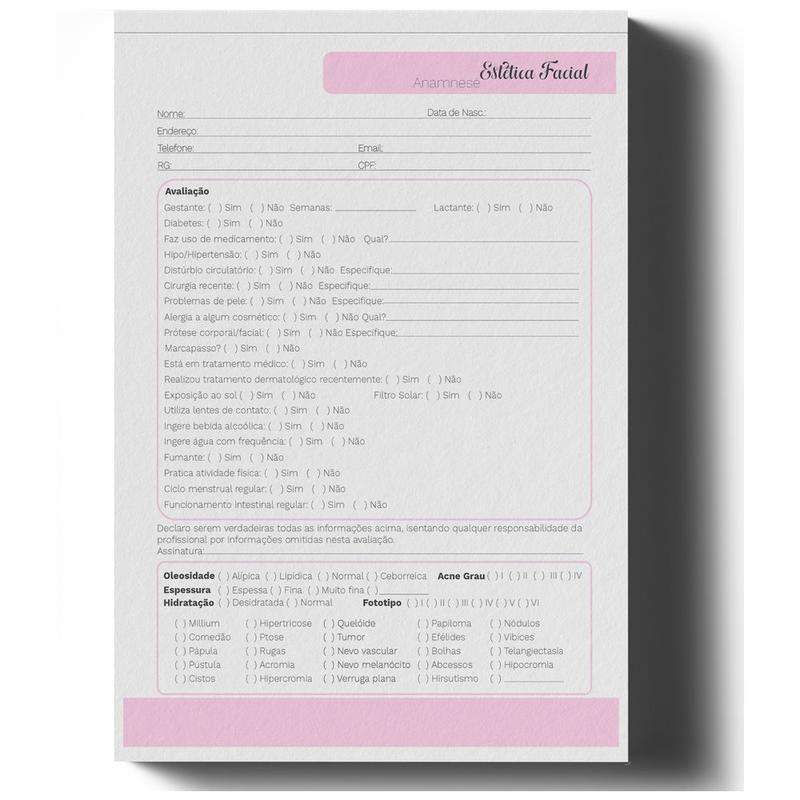 Bloco Ficha de Anamnese Estética Facial 50 Folhas - Caneca Color ...