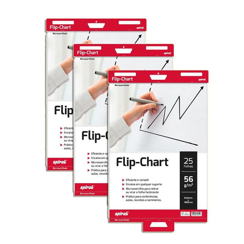 Bloco flip chart 56gr 64x88cm C50 fls Spiral Kit 3 - Papel para Flip ...