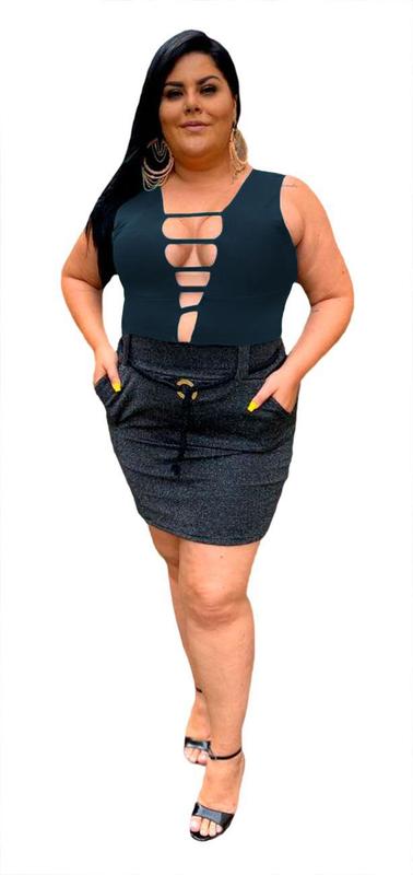 Blusa Body Plus Size Feminino Decote Profundo Tiras Bojo - PLUS MESMO E ...