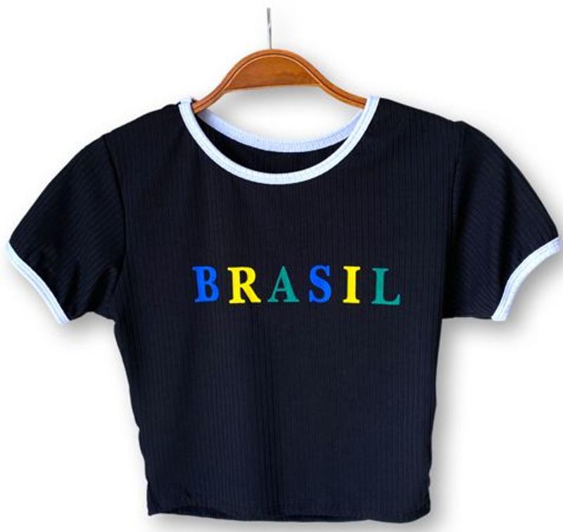 blusa cropped feminina canelada manga curta Brasil - filó modas - Blusa ...