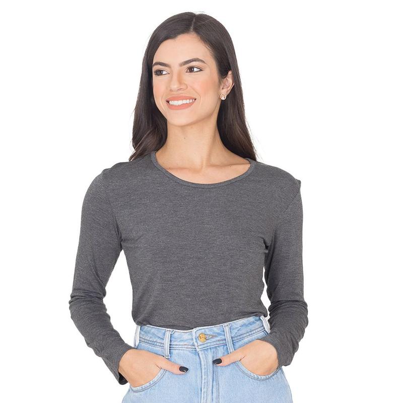 Blusa Feminina Básica Segunda Pele Manga Longa Gola Redonda - Zafina ...