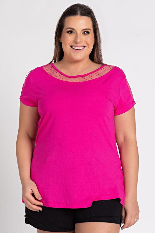 Blusa Feminina Plus Size Visco Tule Frente Mangas - Ki Beleza - Blusa ...