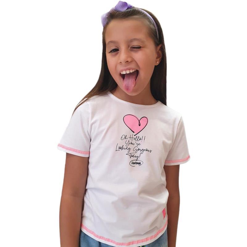 Blusa Infantil Animê Branca Coração Rosa N1617 - ANIME - Blusa Infantil ...