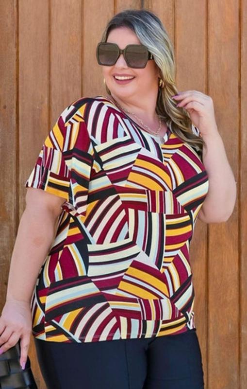 Blusa Plus Size Estampada C/ Detalhe Veste 46 Ao 54 - Wild - Blusa Plus ...