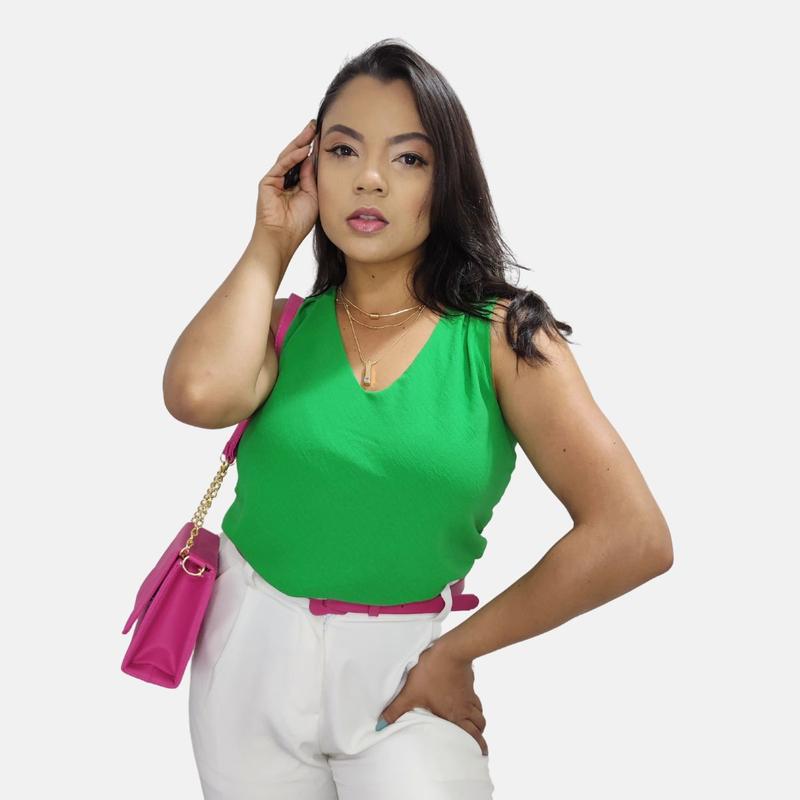 Blusa Regata Feminina Alça Larga Grossa Crepe Duna Juliana - Dama K ...