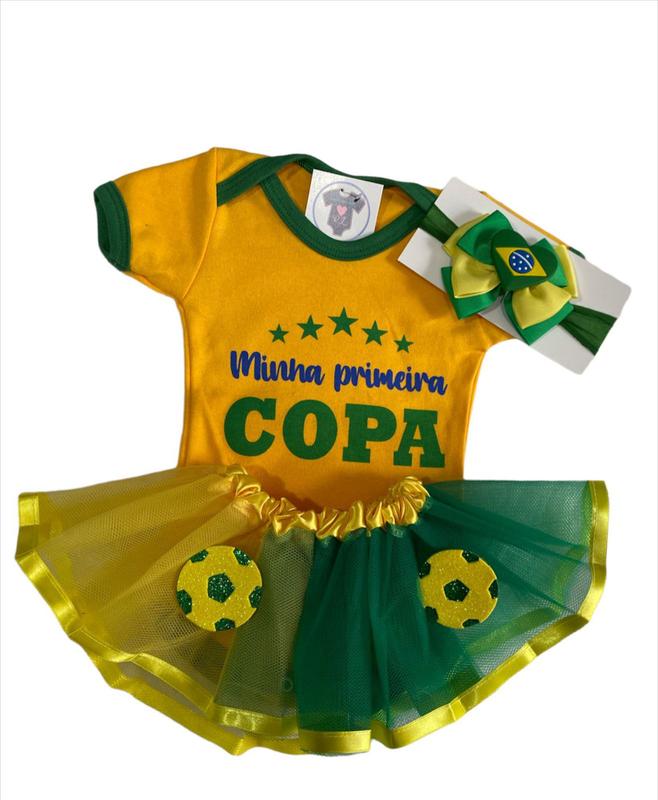 Body Bebe Menina Brasil + Laço + Saia de Tule - Temático Copa - RL BODY ...