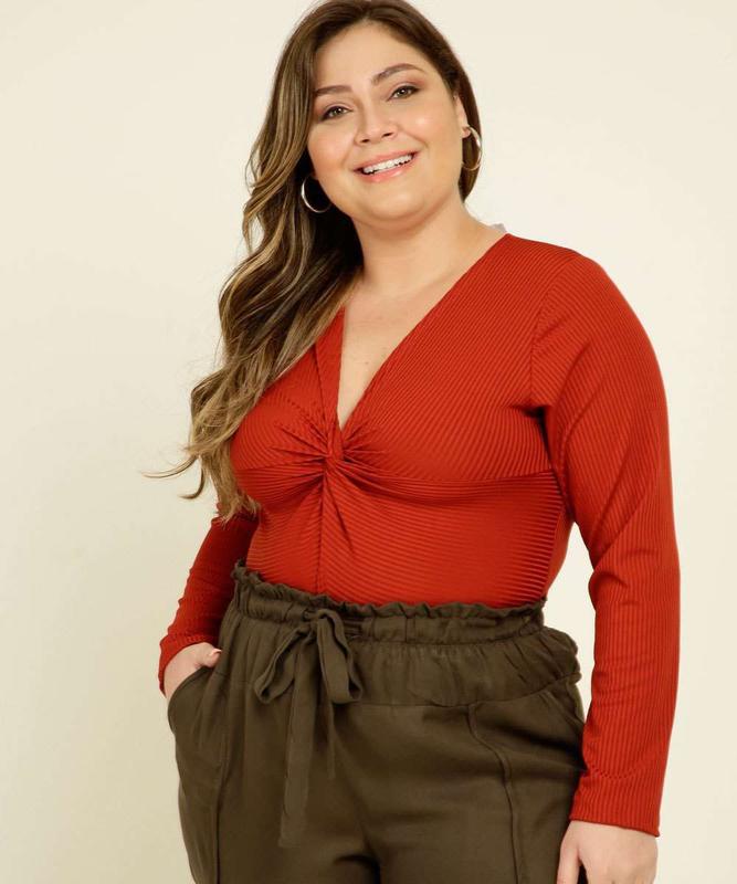 Body Plus Size Feminino Canelado Drapeado Manga Longa - CHOPP - Body ...