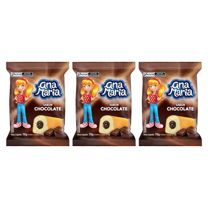 Bolinho Ana Maria Sabor Chocolate Kit 3x Pacotes de 70g - Bolo ...